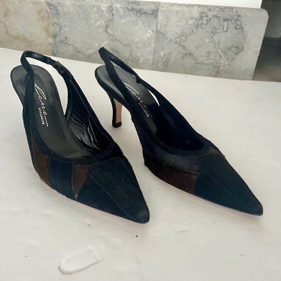 Lerre | Shoes | New Lerre Black Brown Cowhide Calf Hair Slingback Heel ...